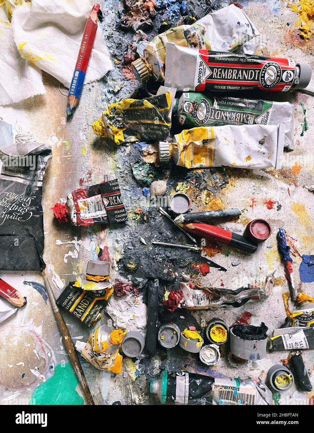 workspace of a painter artist Stock Photo - Alamy