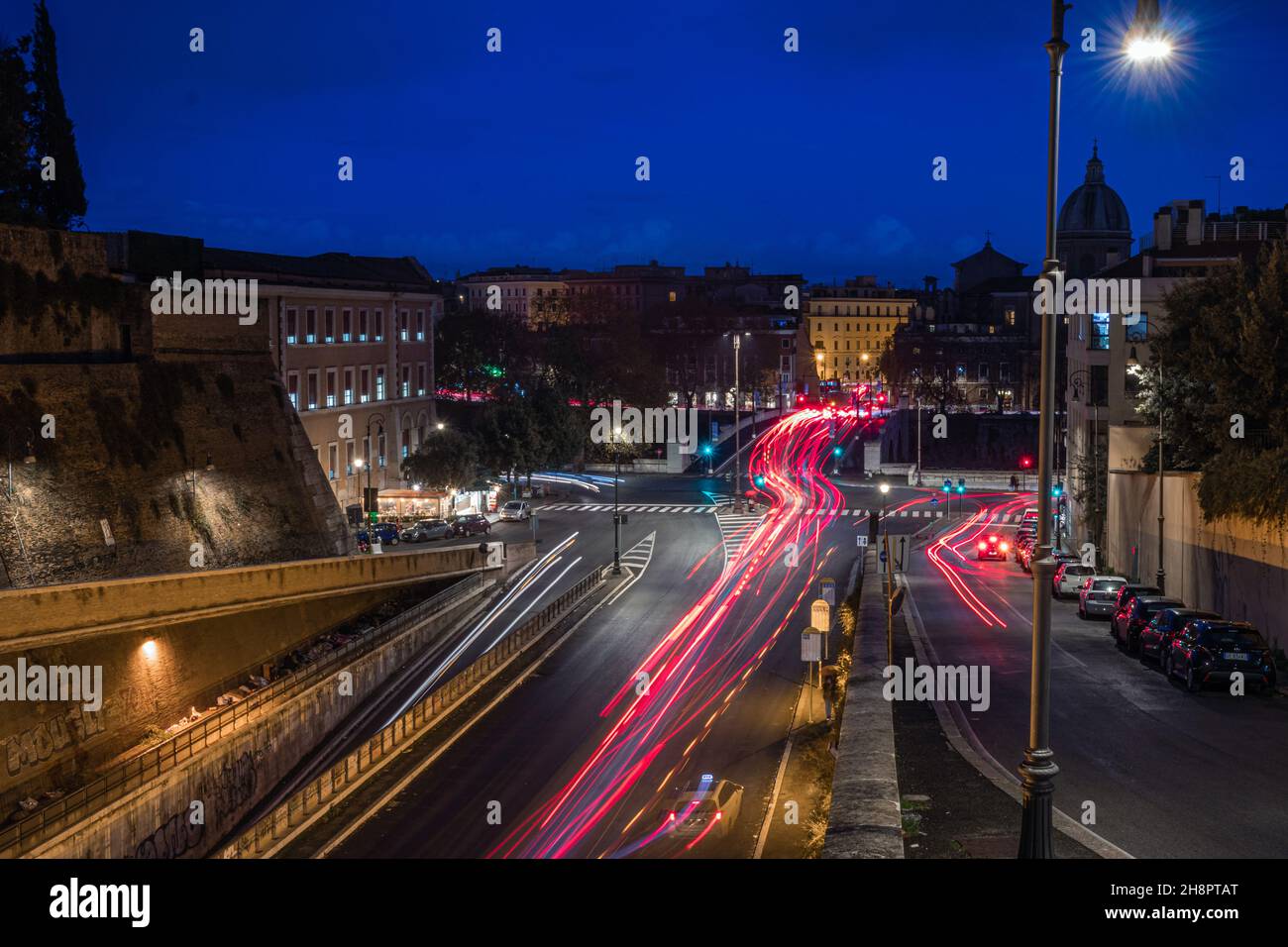 Cool long exposure bus traffic neon blue-orange light trails, night ...