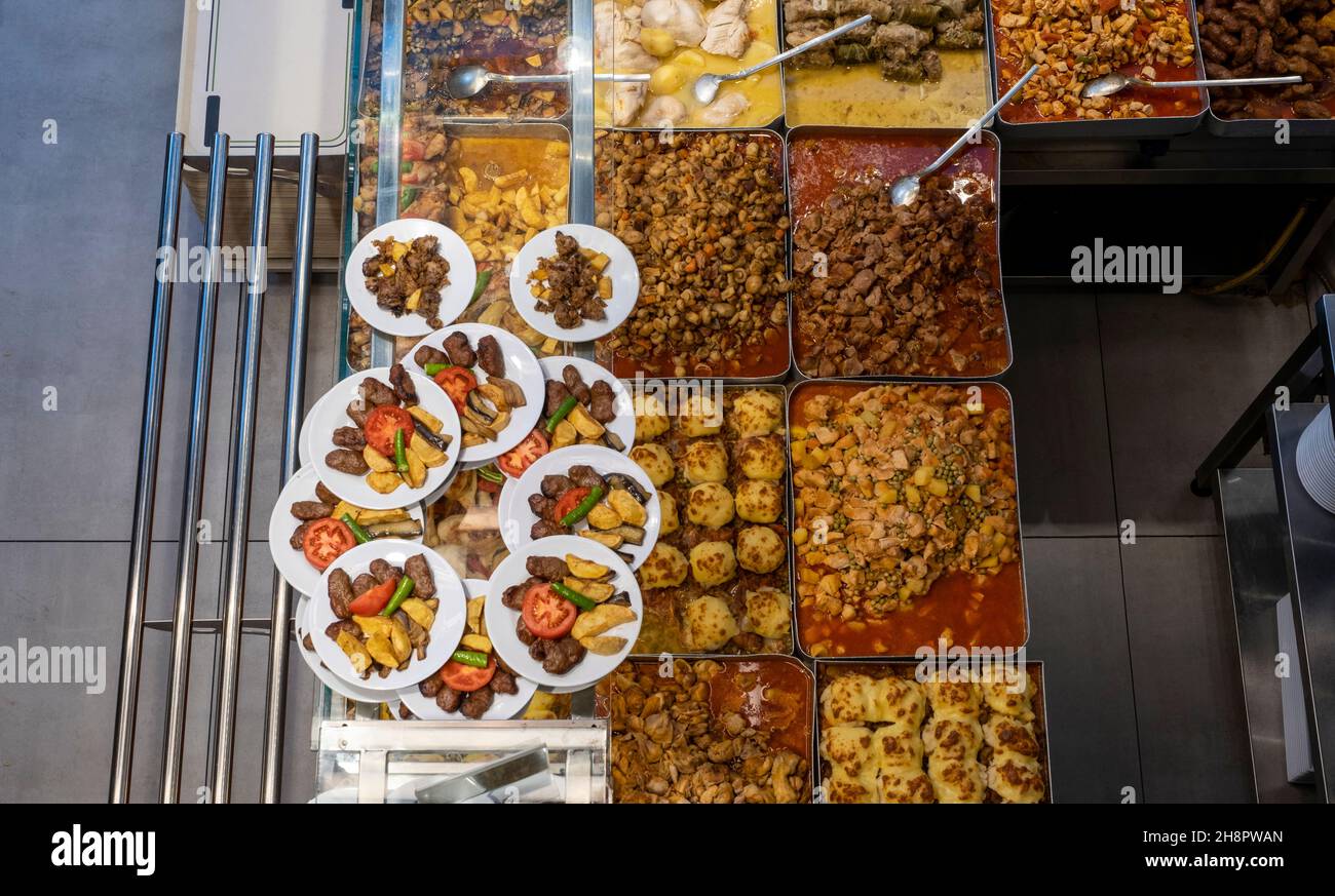 Homemade Foods Served in Big Trays at Restaurant for Sale. Traditional ...
