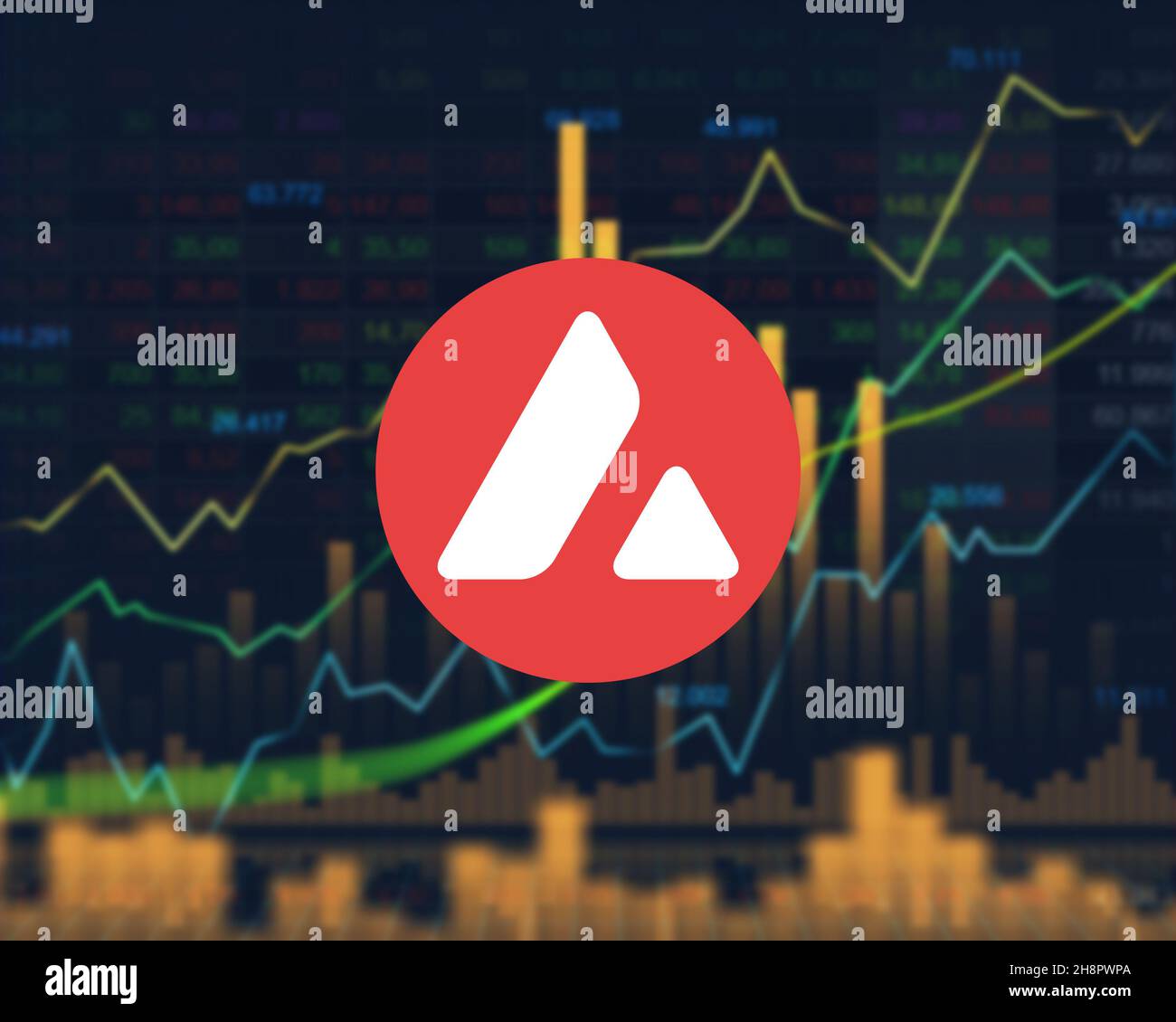 Avalanche, avax, Cryptocurrency symbol in graph illustration with peer ...
