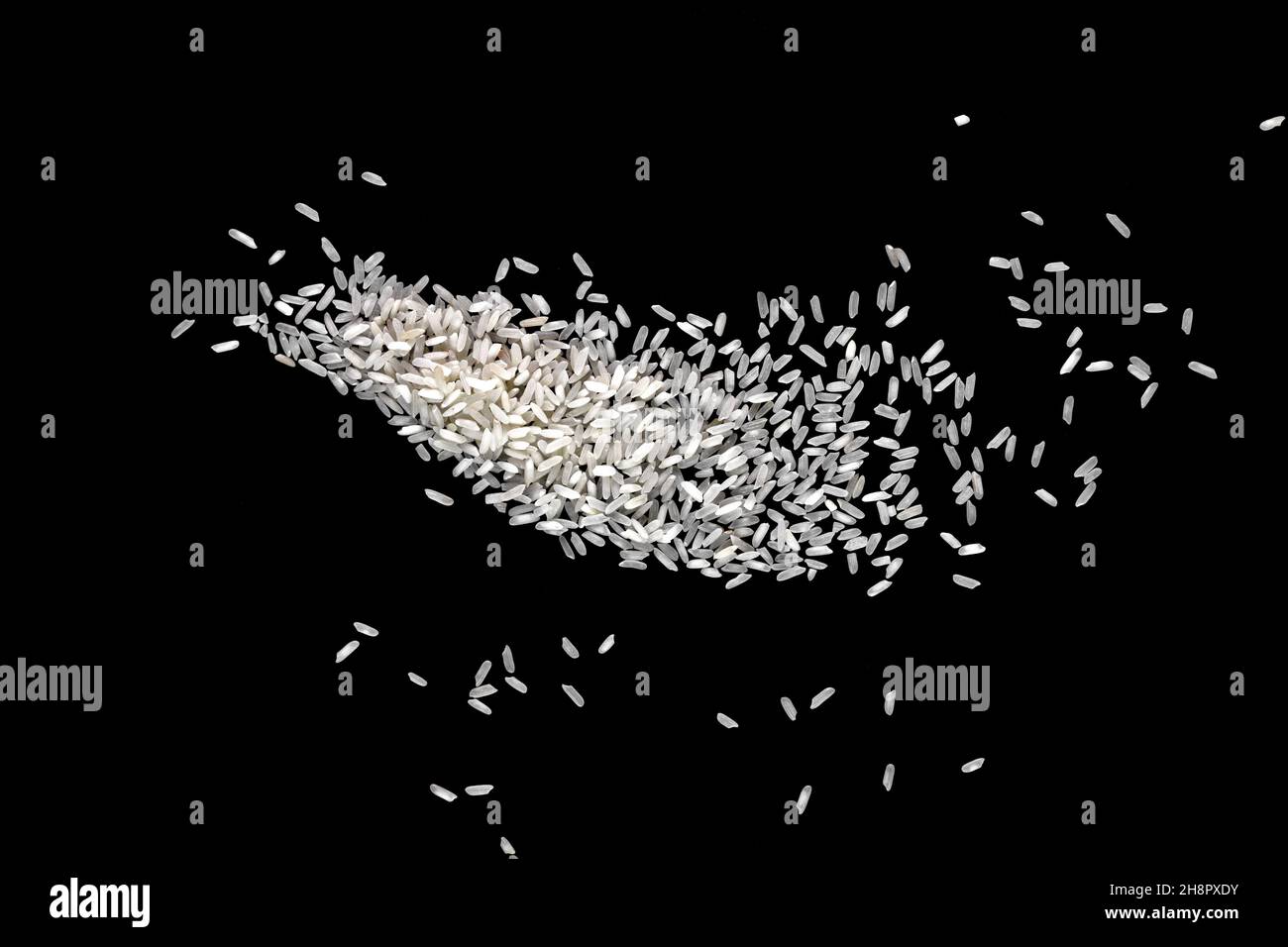 Raw white rice explosion isolated on white background. Raw rice up ...