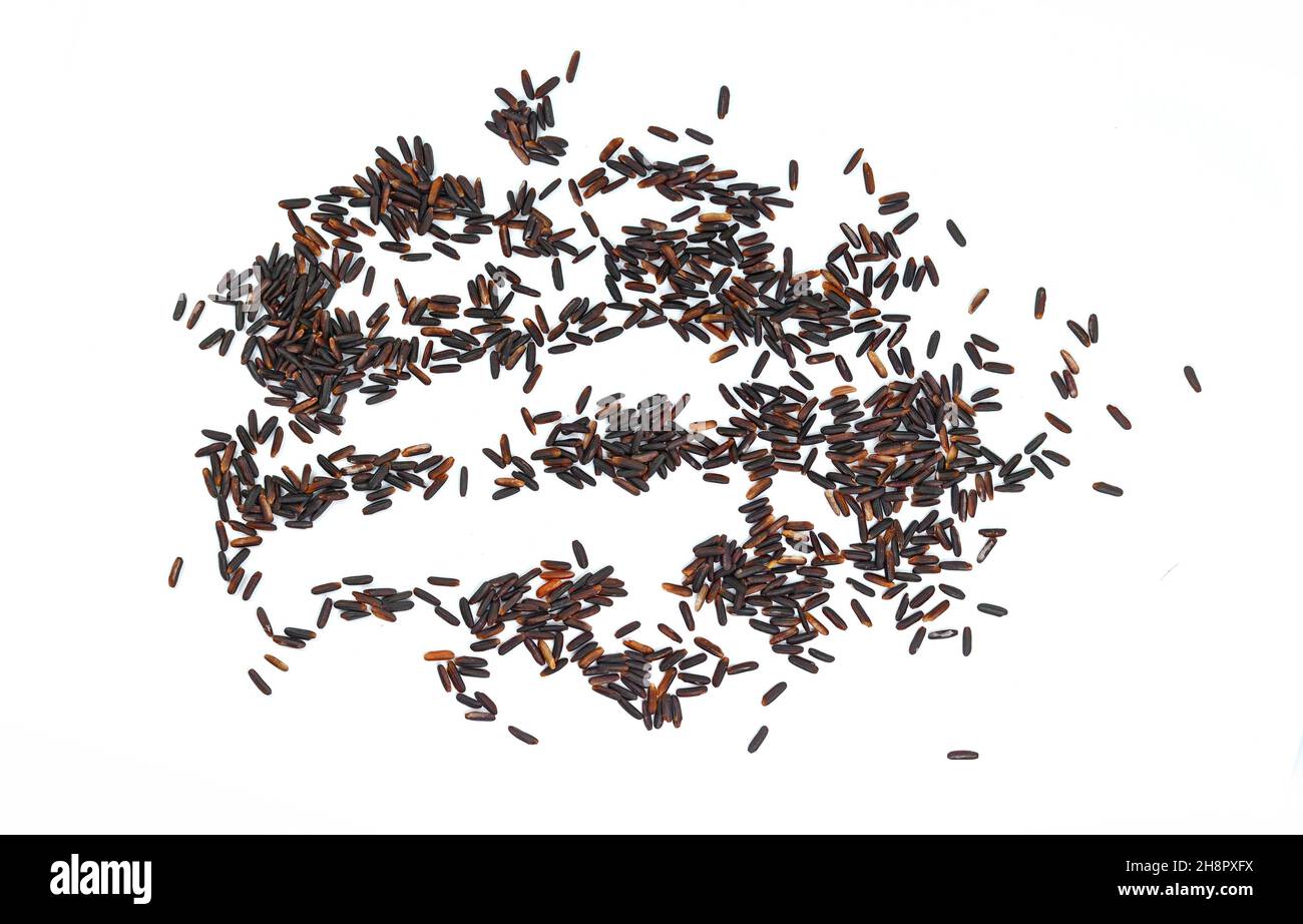 Thai black jasmine rice (Rice berry). Brown Rice isolated. Organic ...