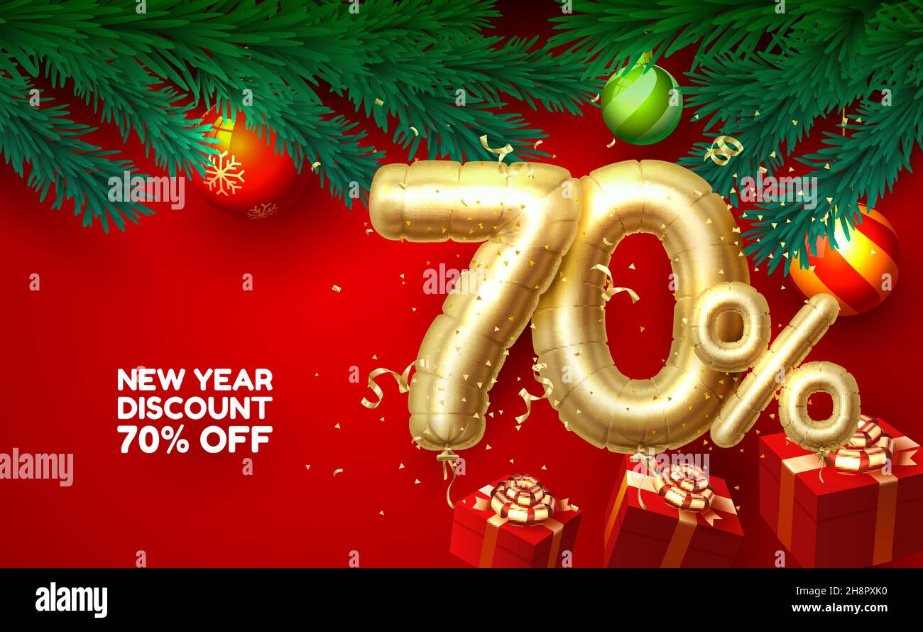 Merry Christmas, sale 70 off ballon number on the red background ...