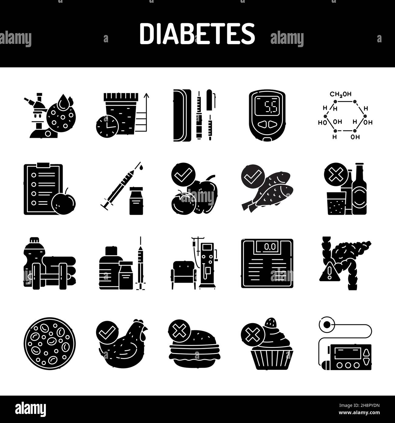 Diabetes line icons set. Isolated vector element. Outline pictograms ...