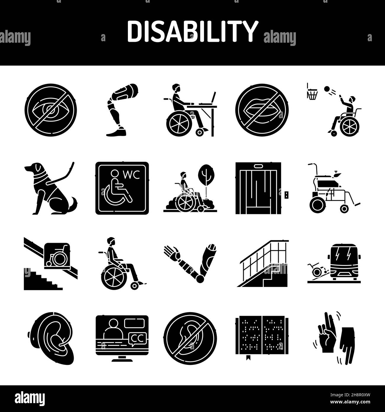 Disability line icons set. Isolated vector element. Outline pictograms ...
