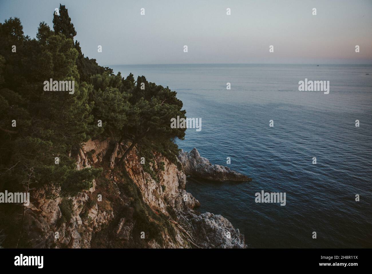 Green cliff facing the peaceful sea Stock Photo - Alamy