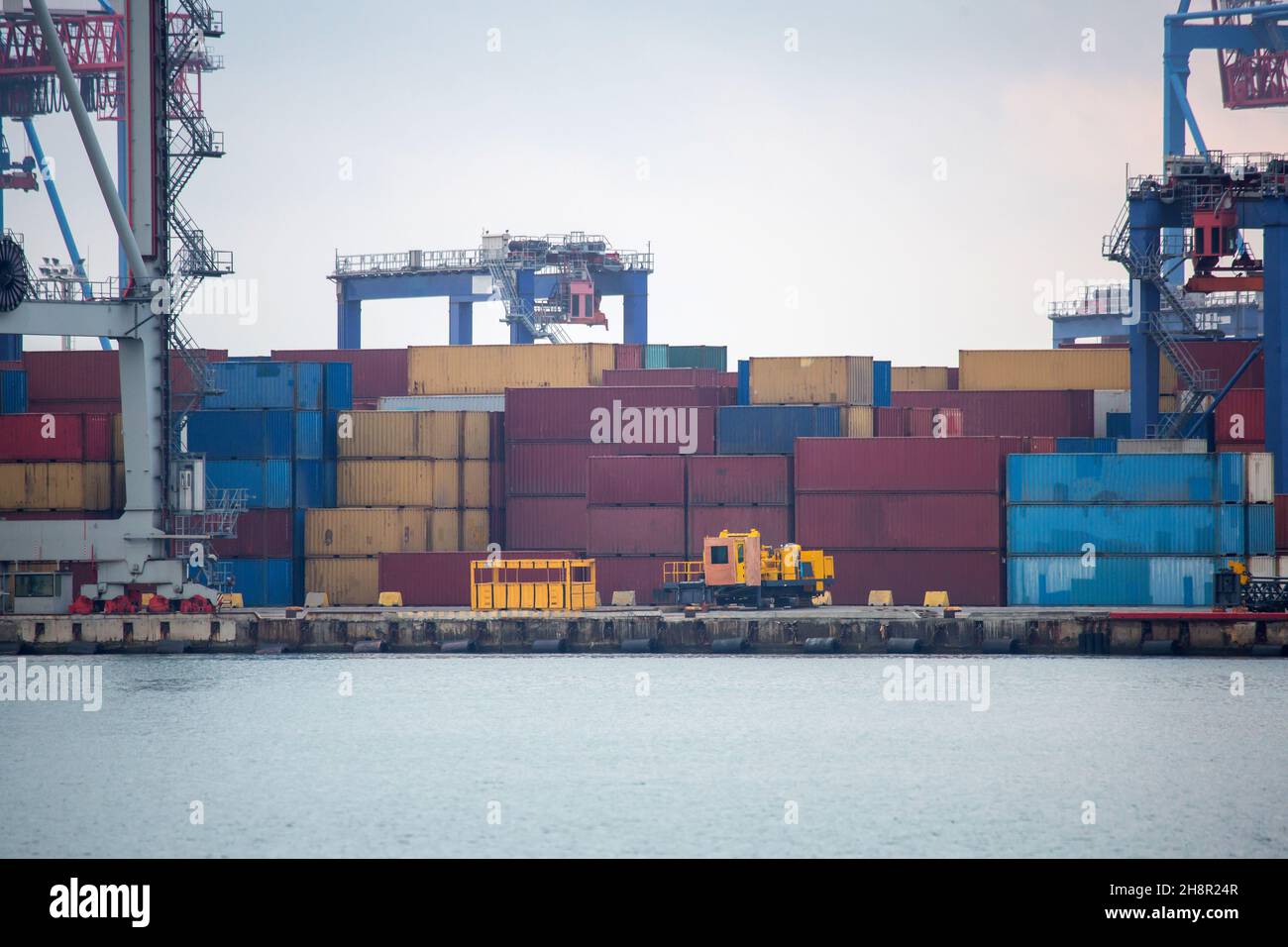 industrial port with containers. Container terminal of sea port Stock ...