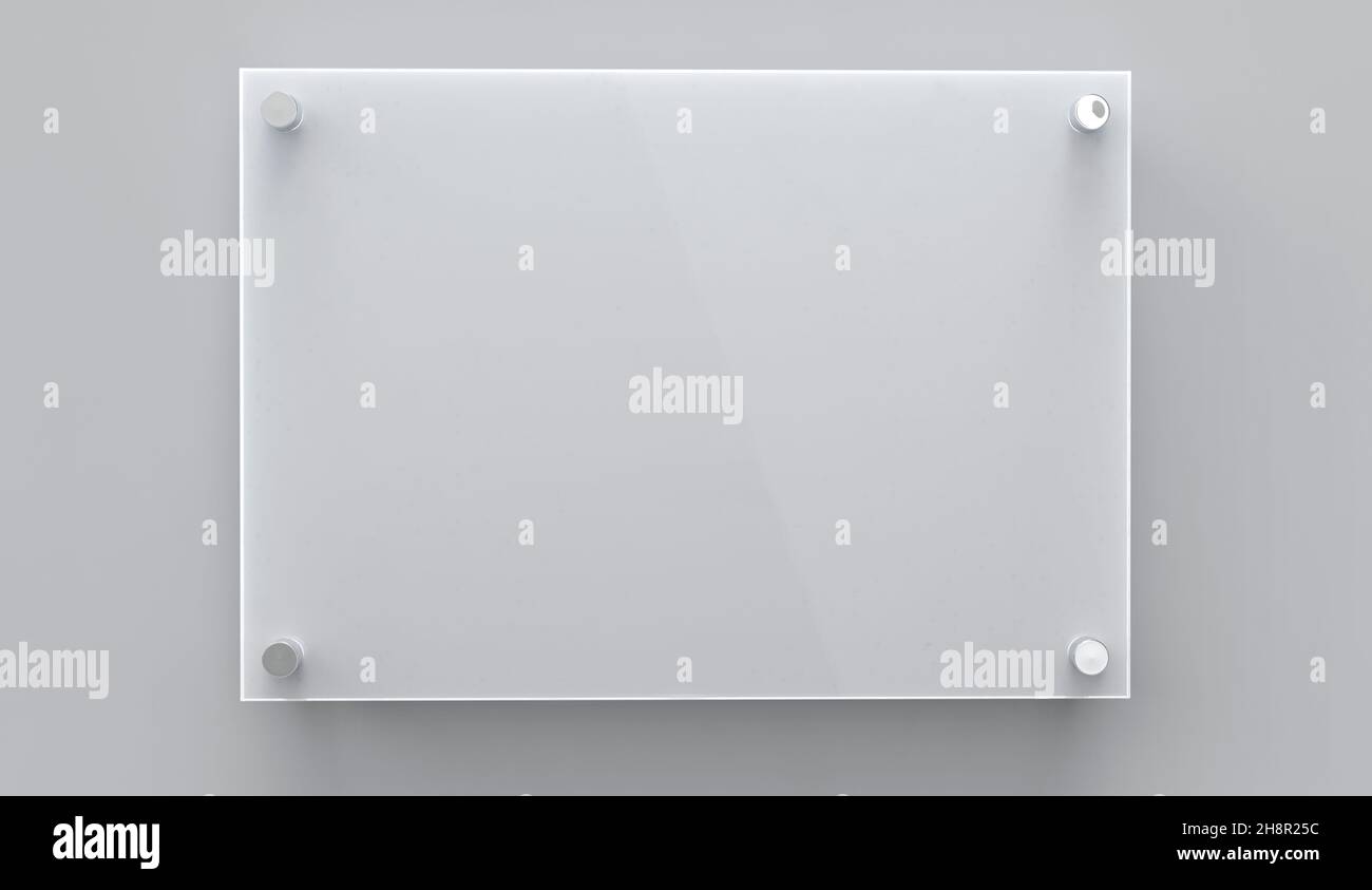 A4 gray glass nameplate plate on spacer metal holders. Clear printing ...