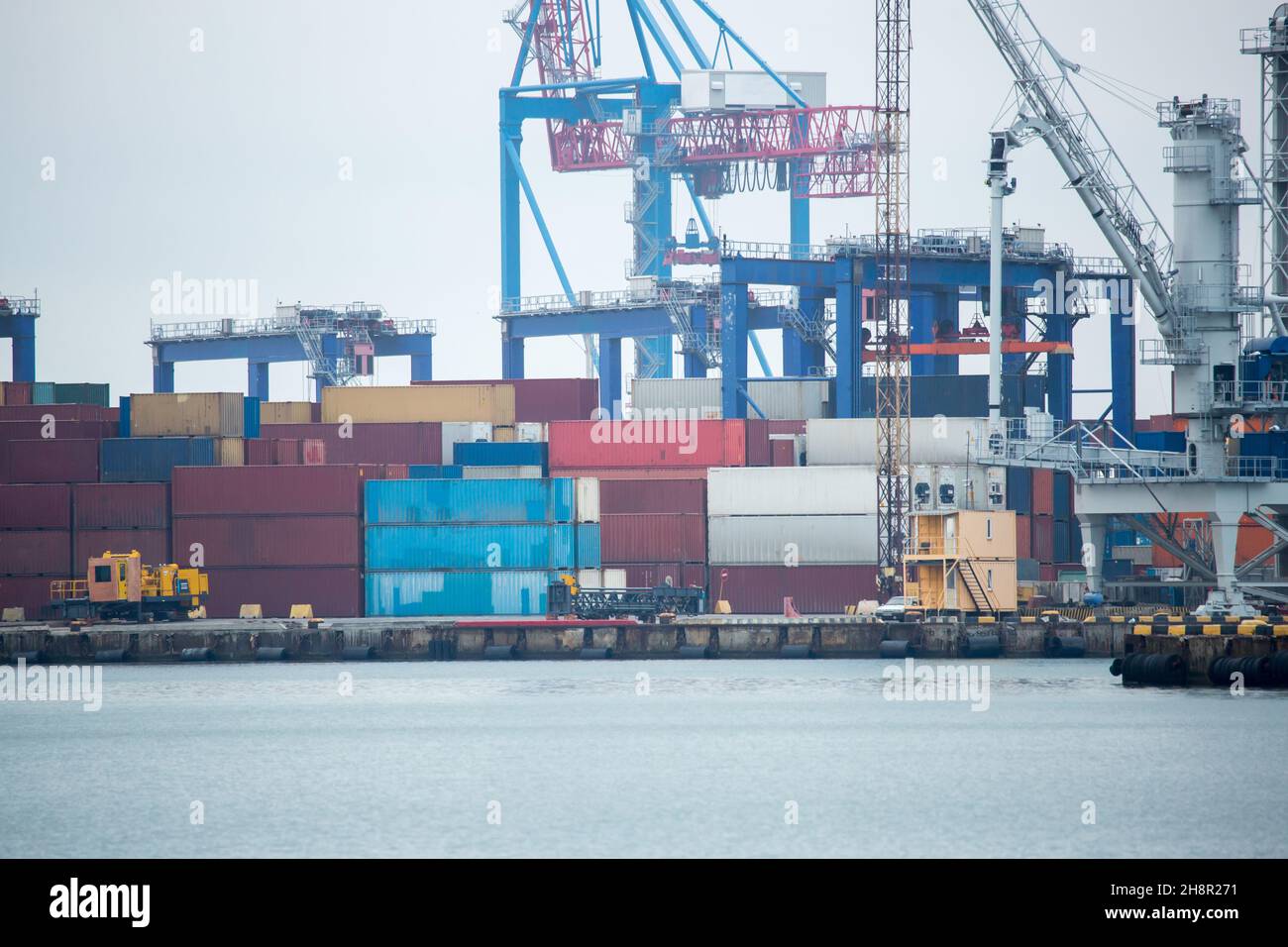 industrial port with containers. Container terminal of sea port Stock ...