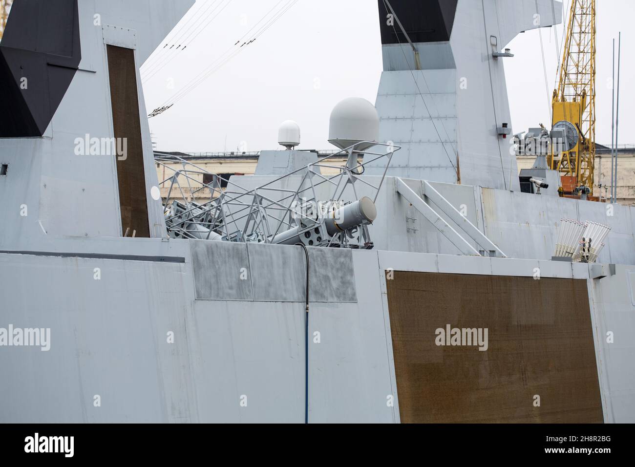 ship locator systems close-up. Radio tower of military ship. Combat ...