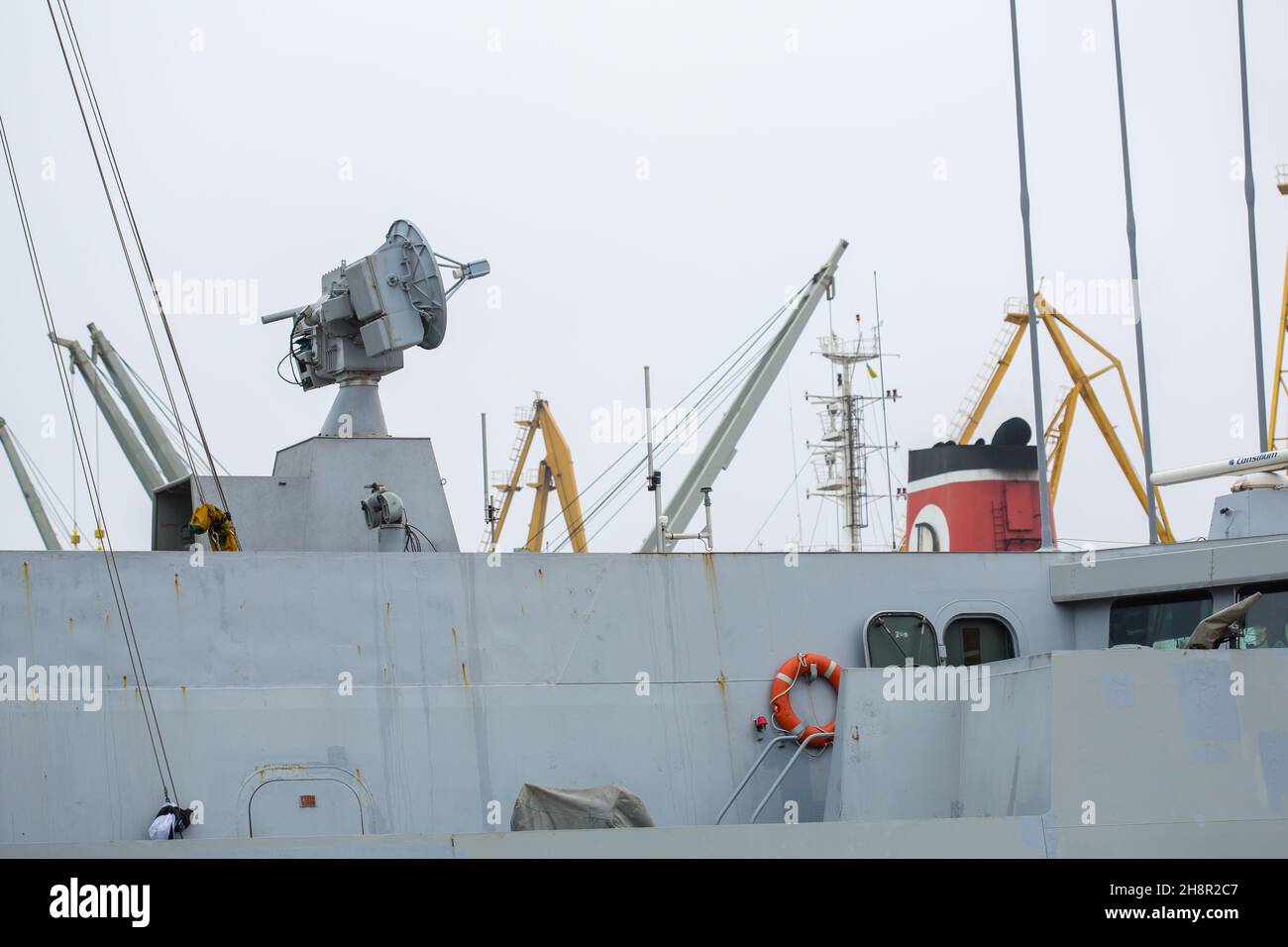 ship locator systems close-up. Radio tower of military ship. Combat ...