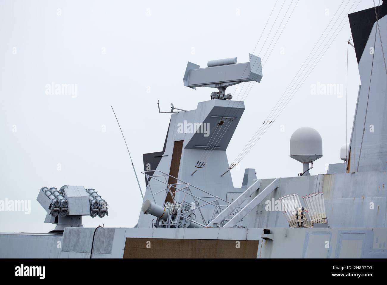 ship locator systems close-up. Radio tower of military ship. Combat ...