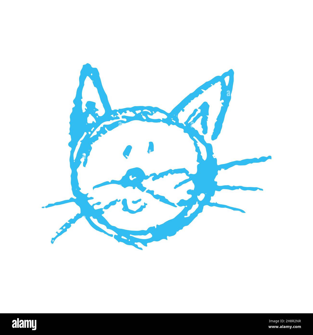 Cute icon in hand draw style. Cat. Drawing with wax crayons, children's ...
