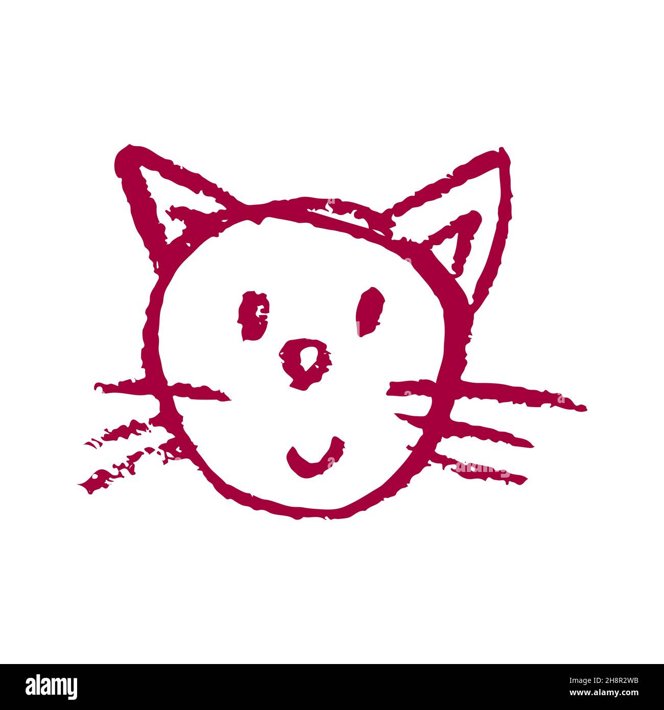 Cute icon in hand draw style. Cat. Drawing with wax crayons, children's ...