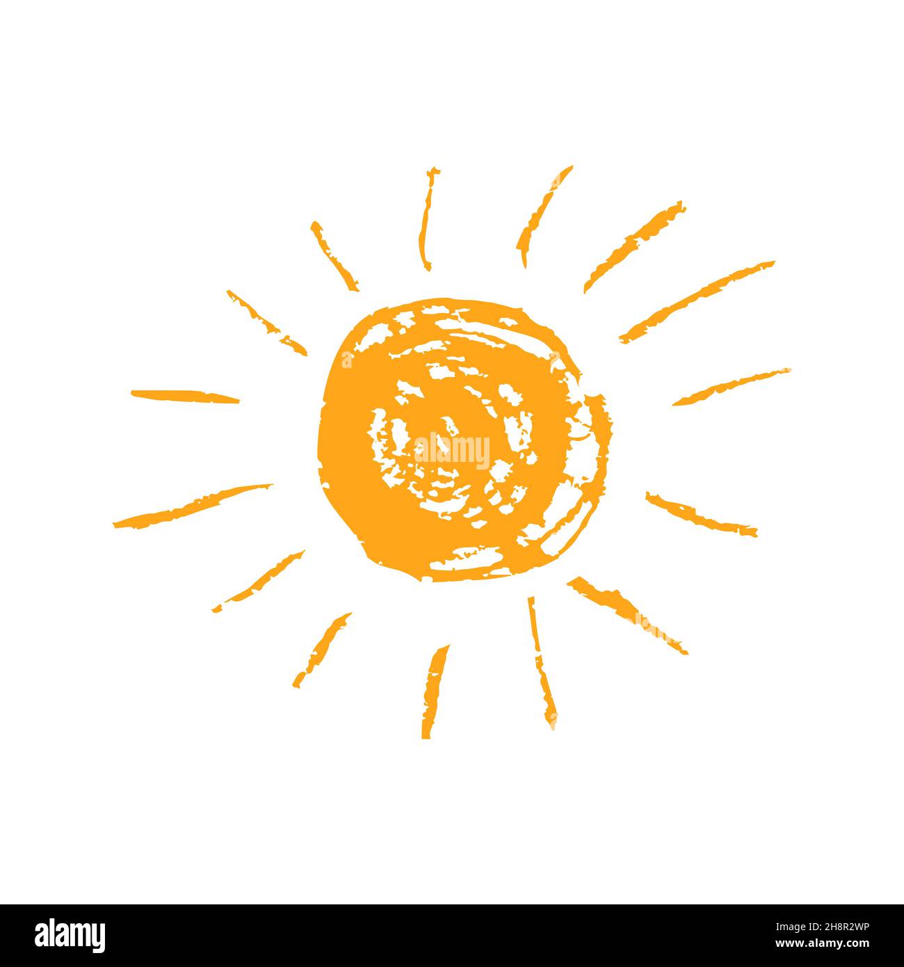 Cute icon in hand draw style. Sun. Drawing with wax crayons, children's ...