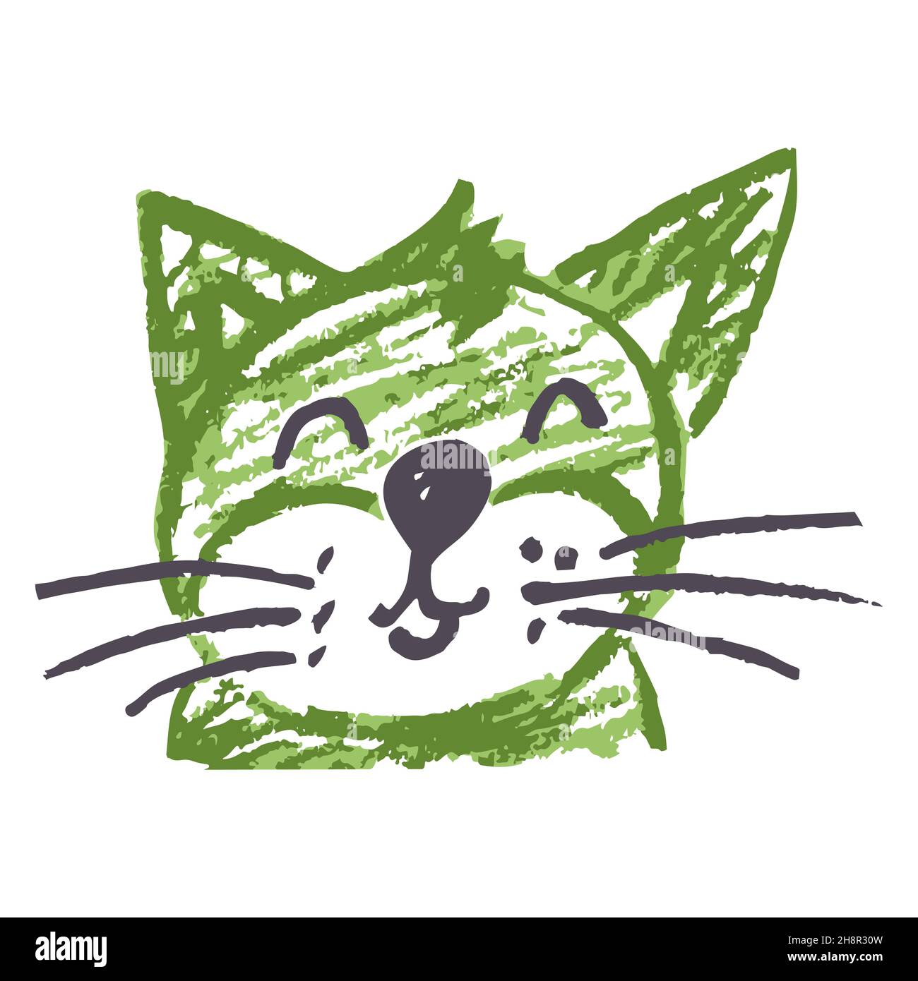 Cat. Cute icon in hand draw style. Drawing with wax crayons, children's ...