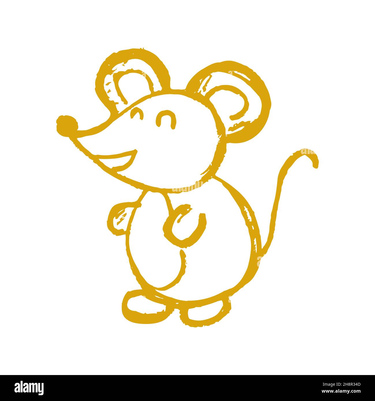Cute icon in hand draw style. Mouse. Drawing with wax crayons, children ...