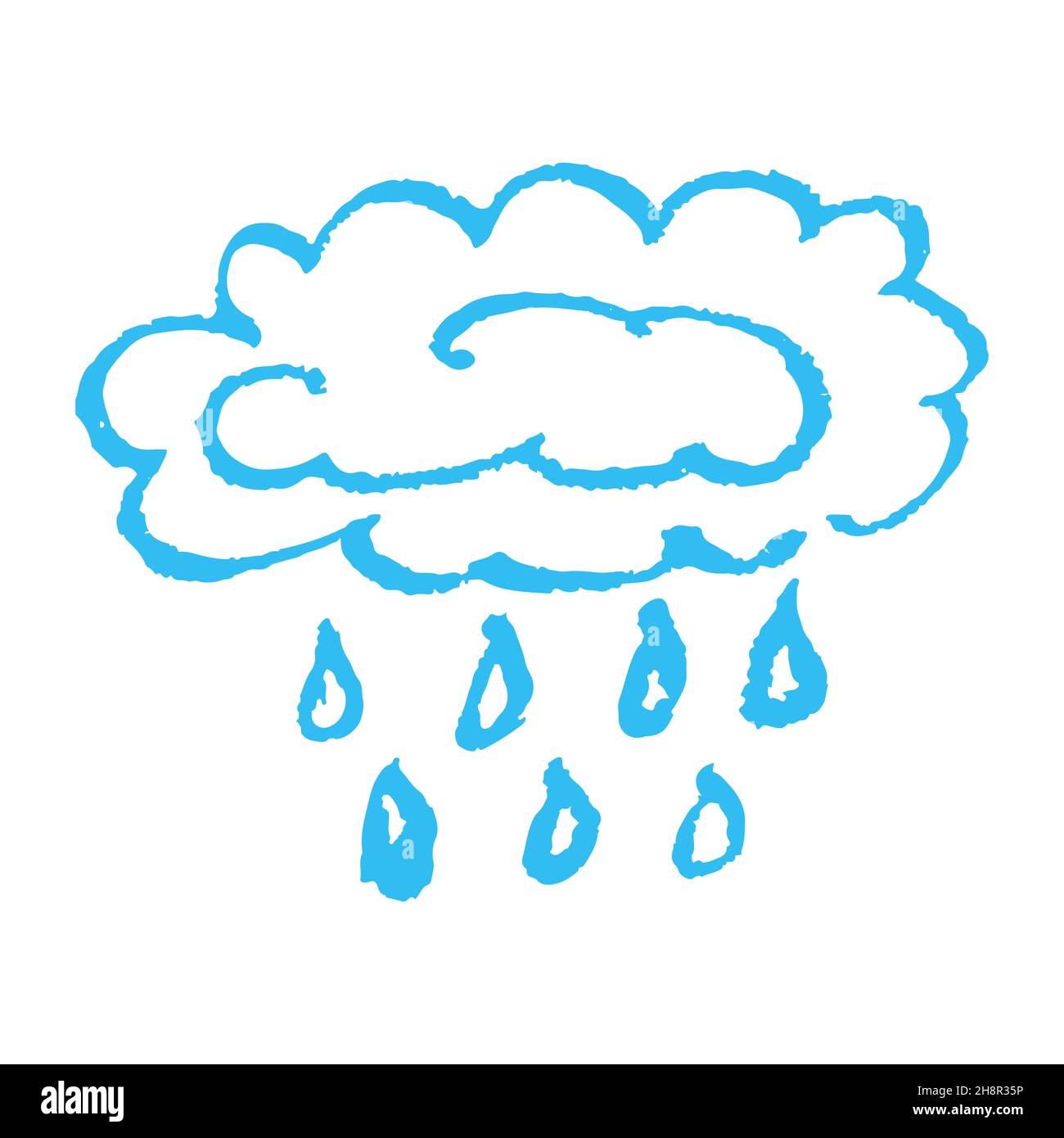 Cute icon in hand draw style. Cloud, rain. Drawing with wax crayons ...
