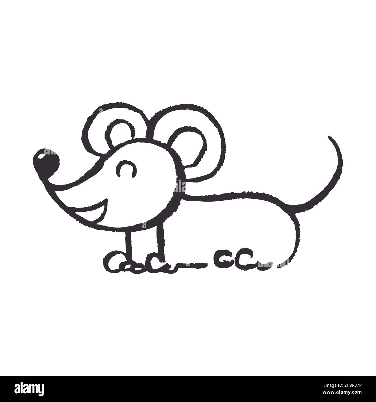 Cute icon in hand draw style. Mouse. Drawing with wax crayons, children ...