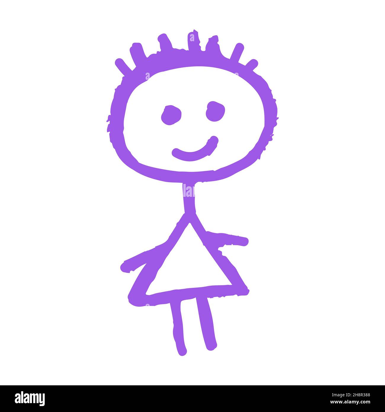 Girl. Icon in hand draw style. Drawing with wax crayons, children's ...