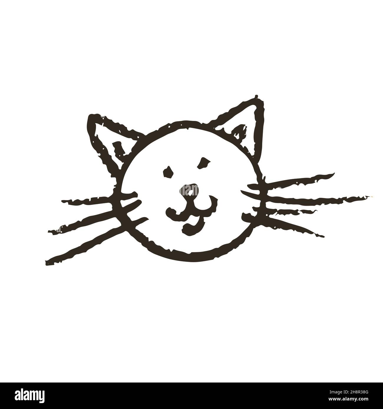Cute icon in hand draw style. Cat. Drawing with wax crayons, children's ...