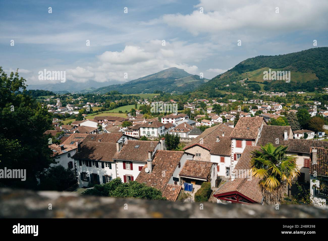 Cityscape of the Basque village of St Jean Pied de Port, France. High ...