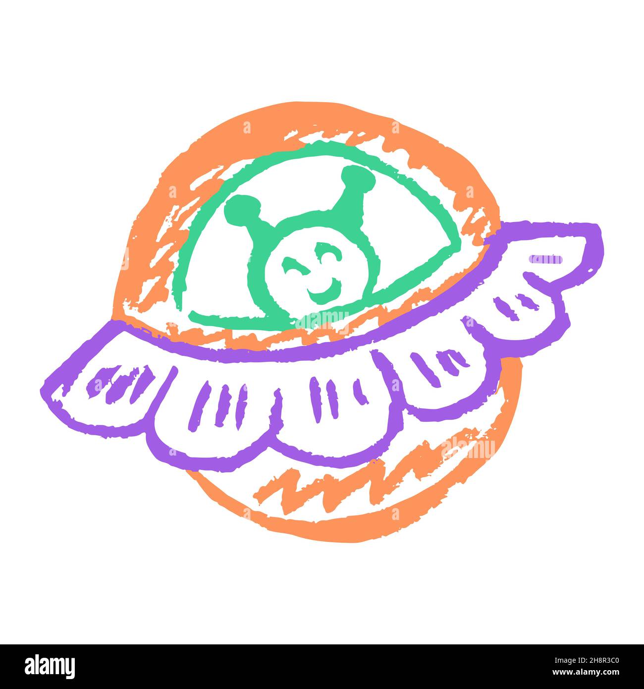 UFO. Icon in hand draw style. Drawing with wax crayons, colored chalk ...