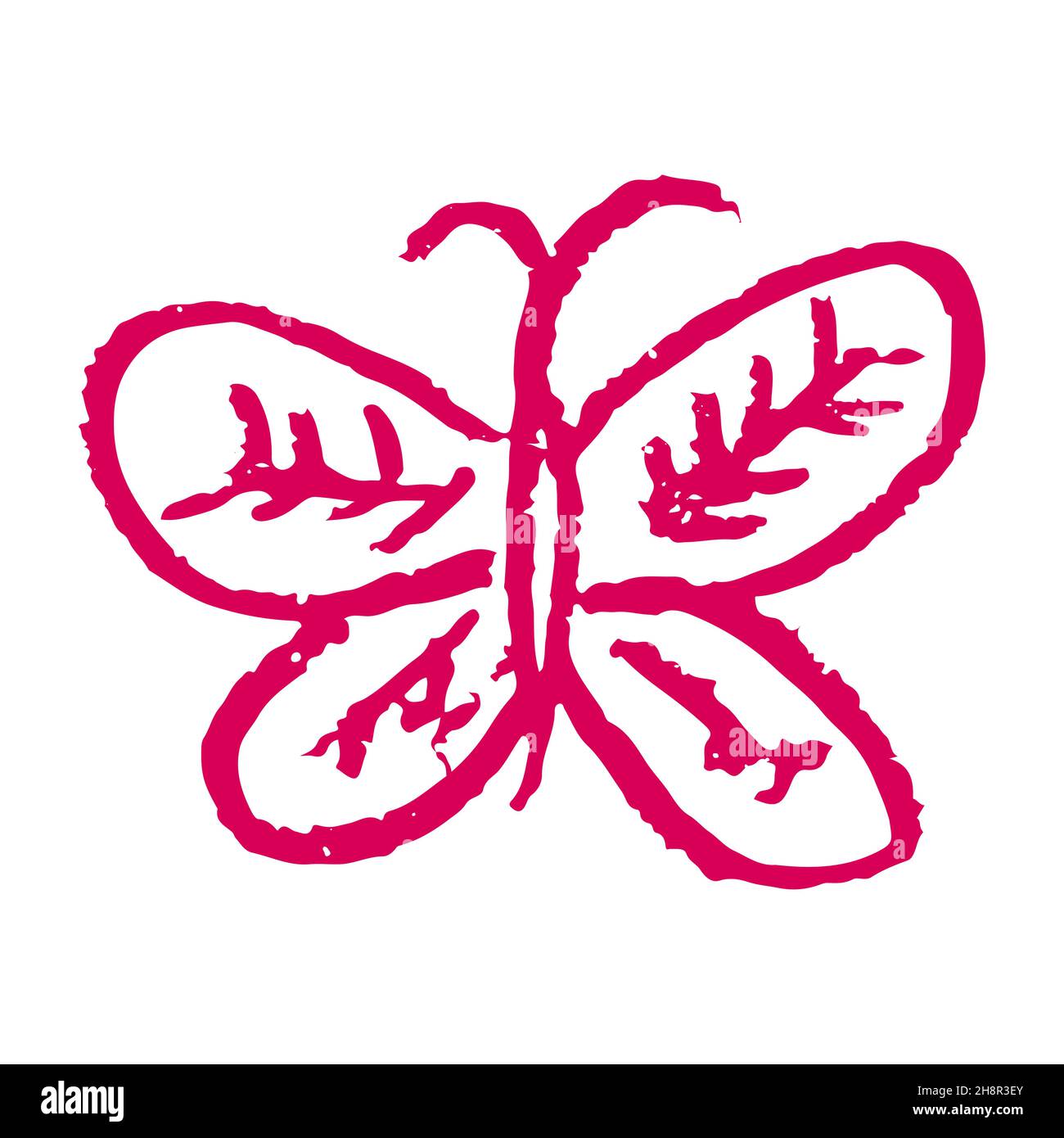 Icon in hand draw style. Butterfly. Drawing with wax crayons, children ...