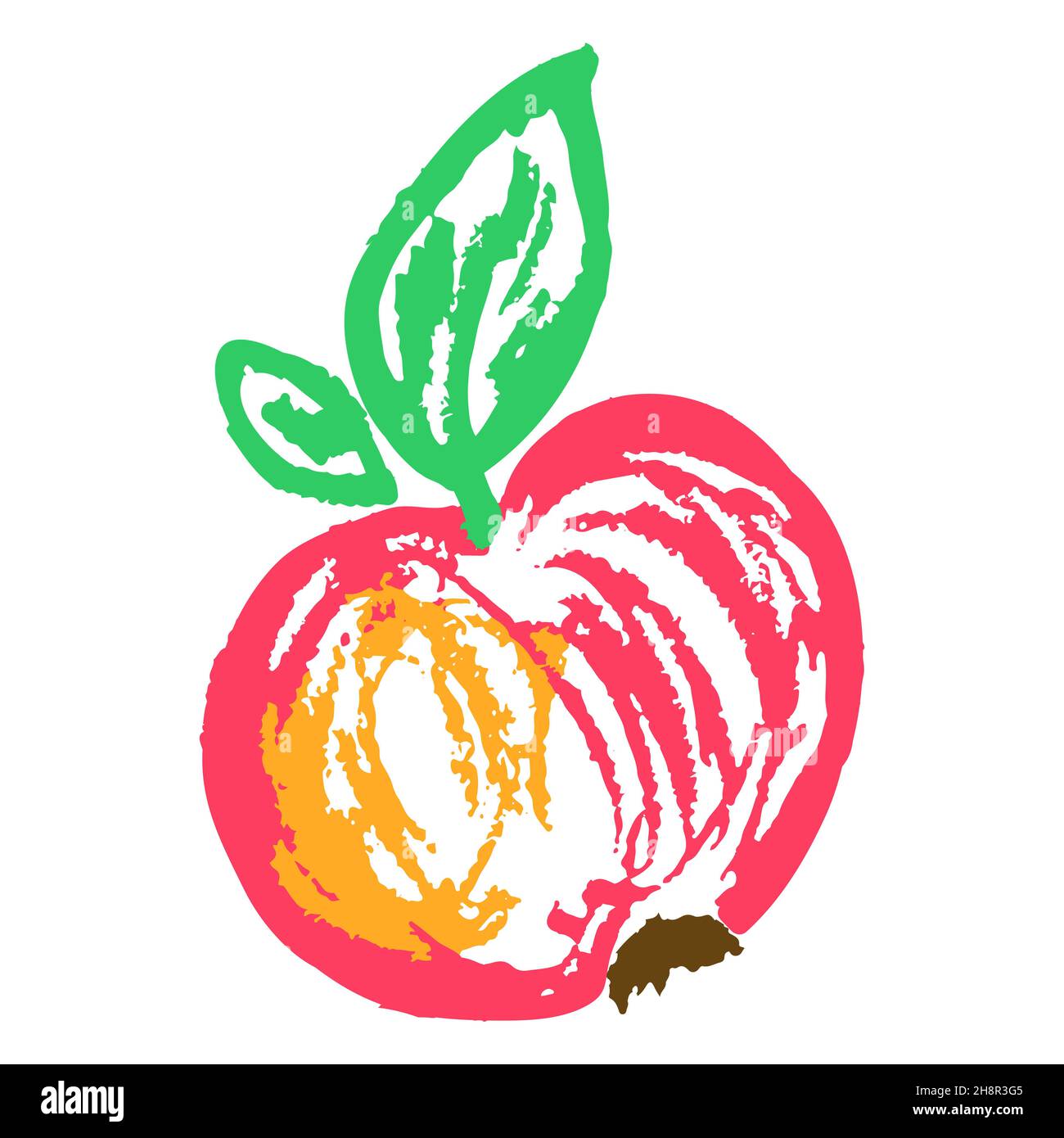 Icon in hand draw style. Apple. Drawing with wax crayons, colored chalk ...