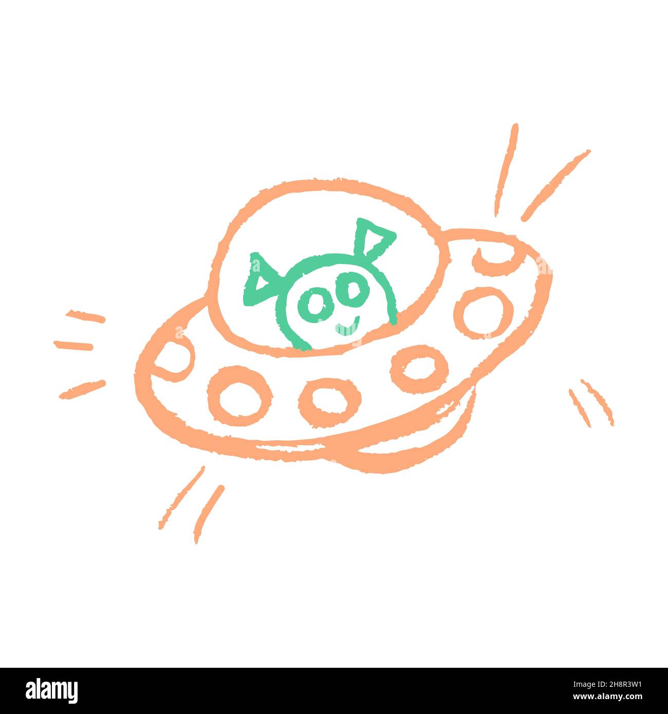 UFO. Icon in hand draw style. Drawing with wax crayons, colored chalk ...