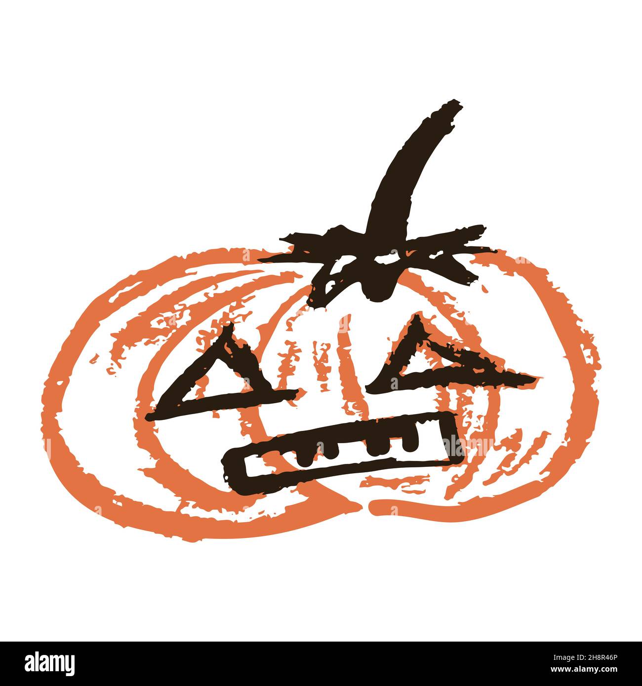 Icon in hand drawn style. Halloween pumpkin. Drawing with wax crayons ...