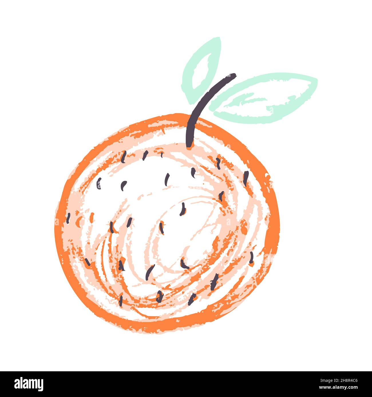 Orange. Icon in hand draw style. Drawing with wax crayons, colored ...