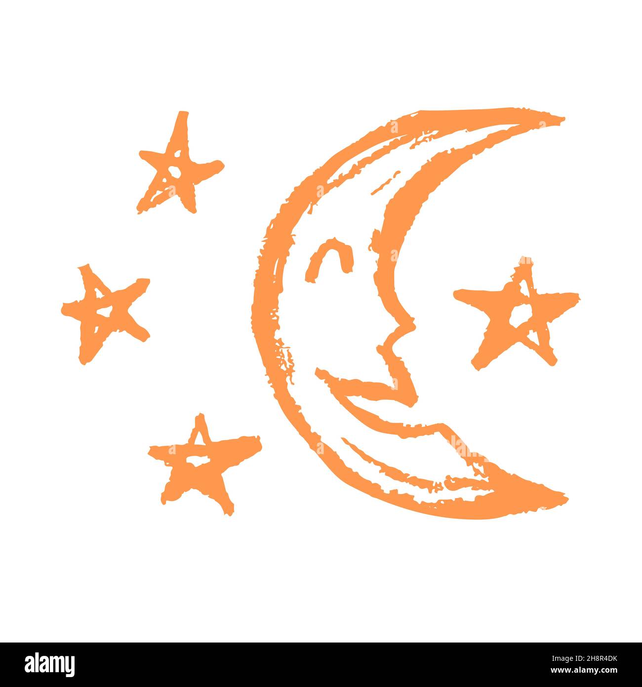 Moon. Icon in hand draw style. Drawing with wax crayons, colored chalk ...