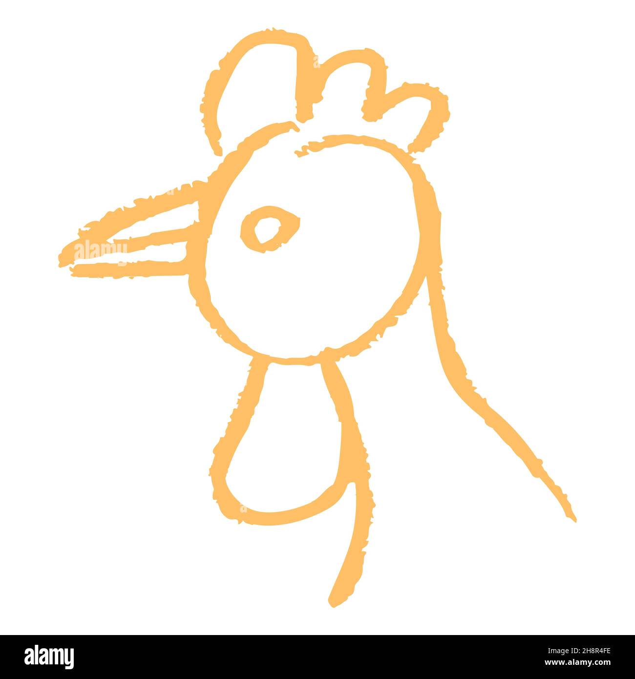 Rooster. Icon in hand draw style. Drawing with wax crayons, colored ...