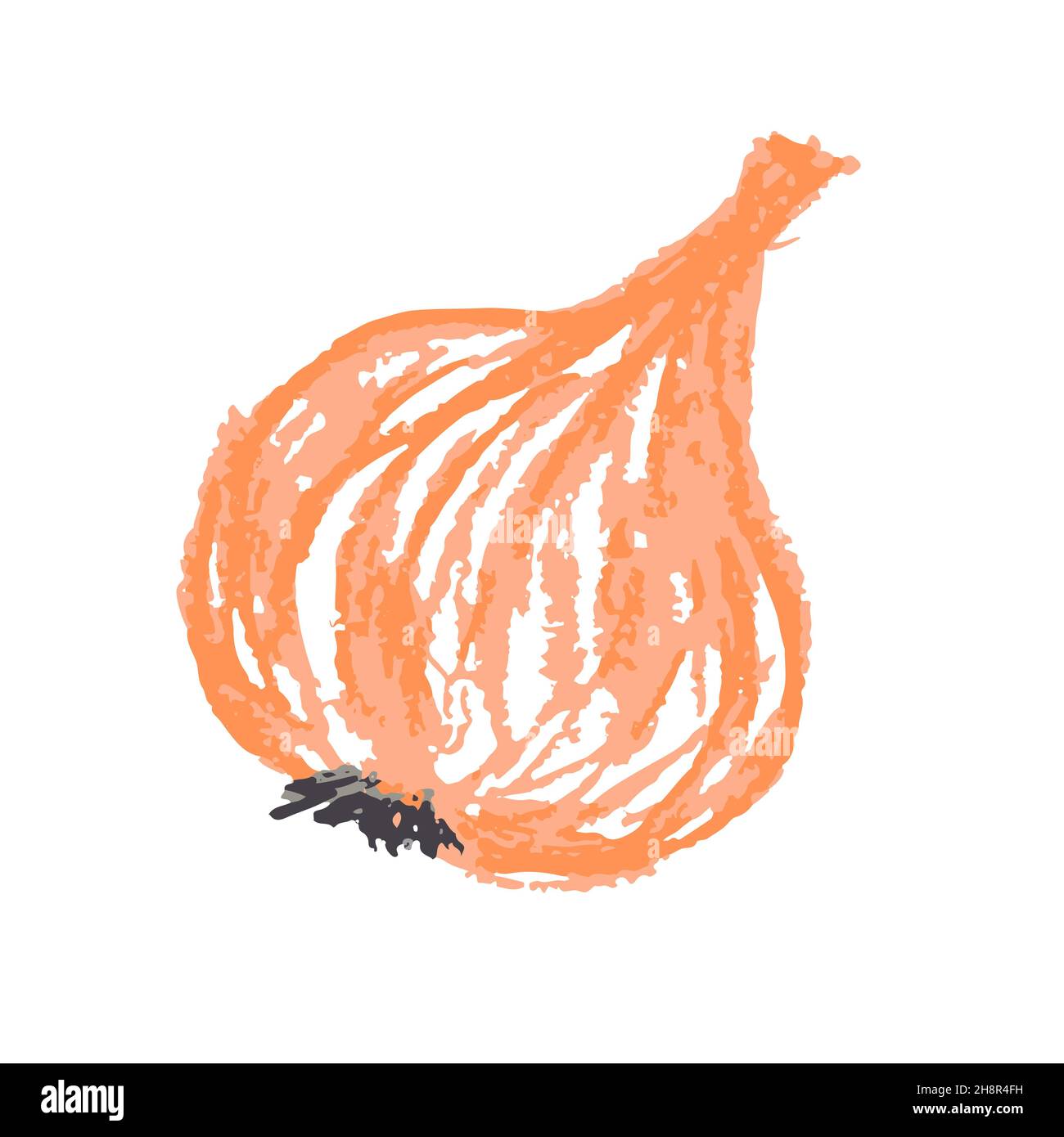 Onion. Icon in hand draw style. Drawing with wax crayons, colored chalk ...