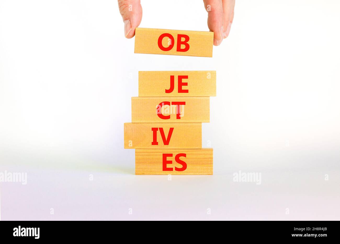 Objectives symbol. Wooden blocks stacking as step stair on beautiful ...