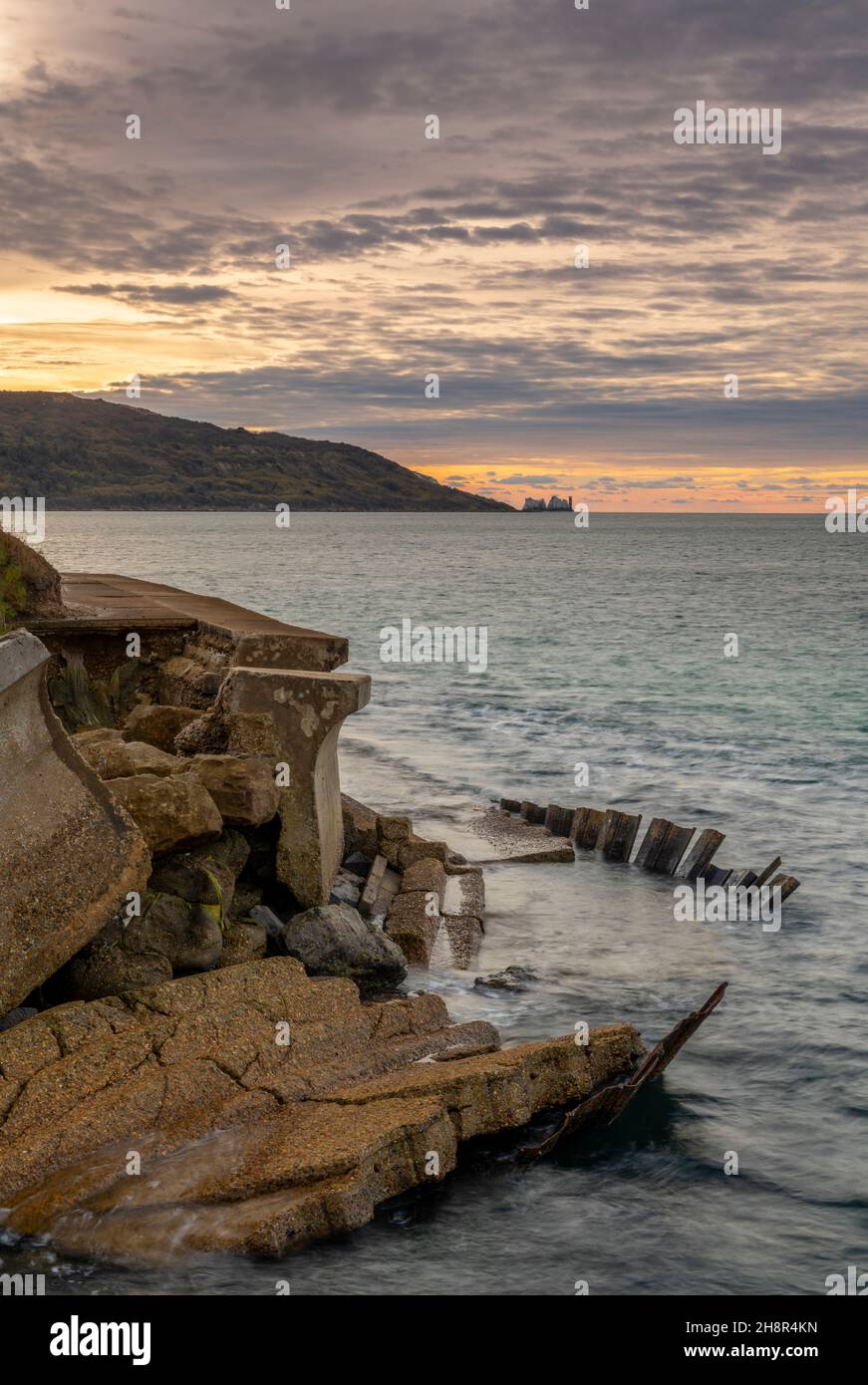 the needles lighthouse on the coast of the isle of wight shoreline ...