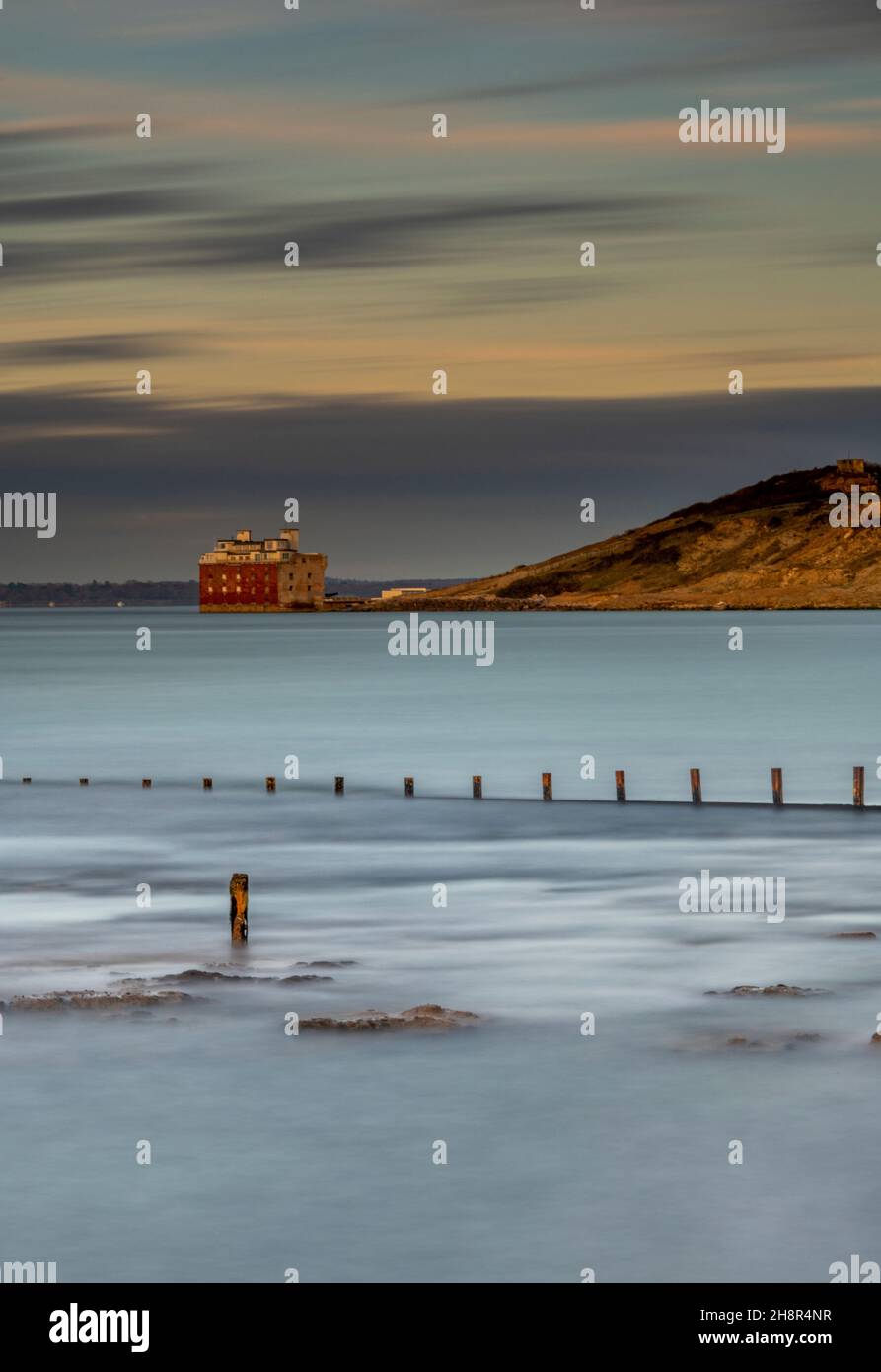 fort alber on the isle of wight coast, coastline shoreline of the isle ...