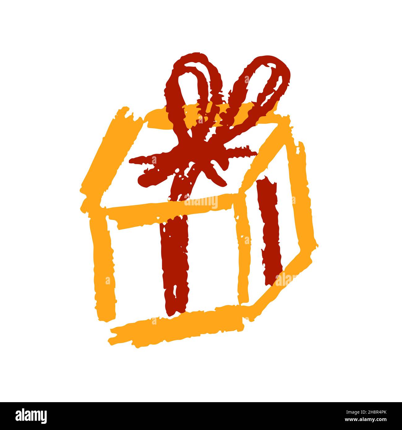 Present. Icon in hand draw style. Drawing with wax crayons, colored ...