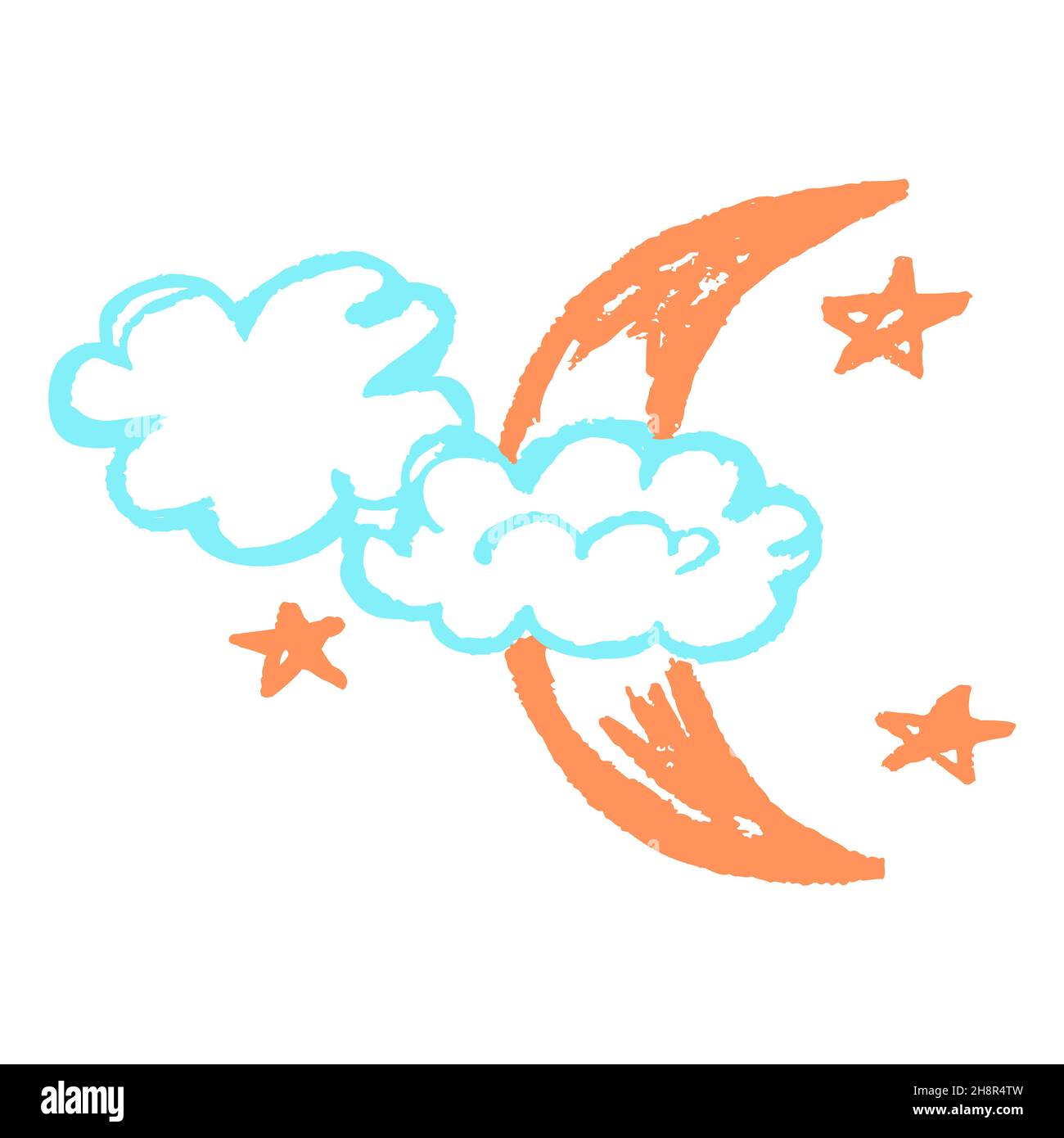 Moon. Icon in hand draw style. Drawing with wax crayons, colored chalk ...