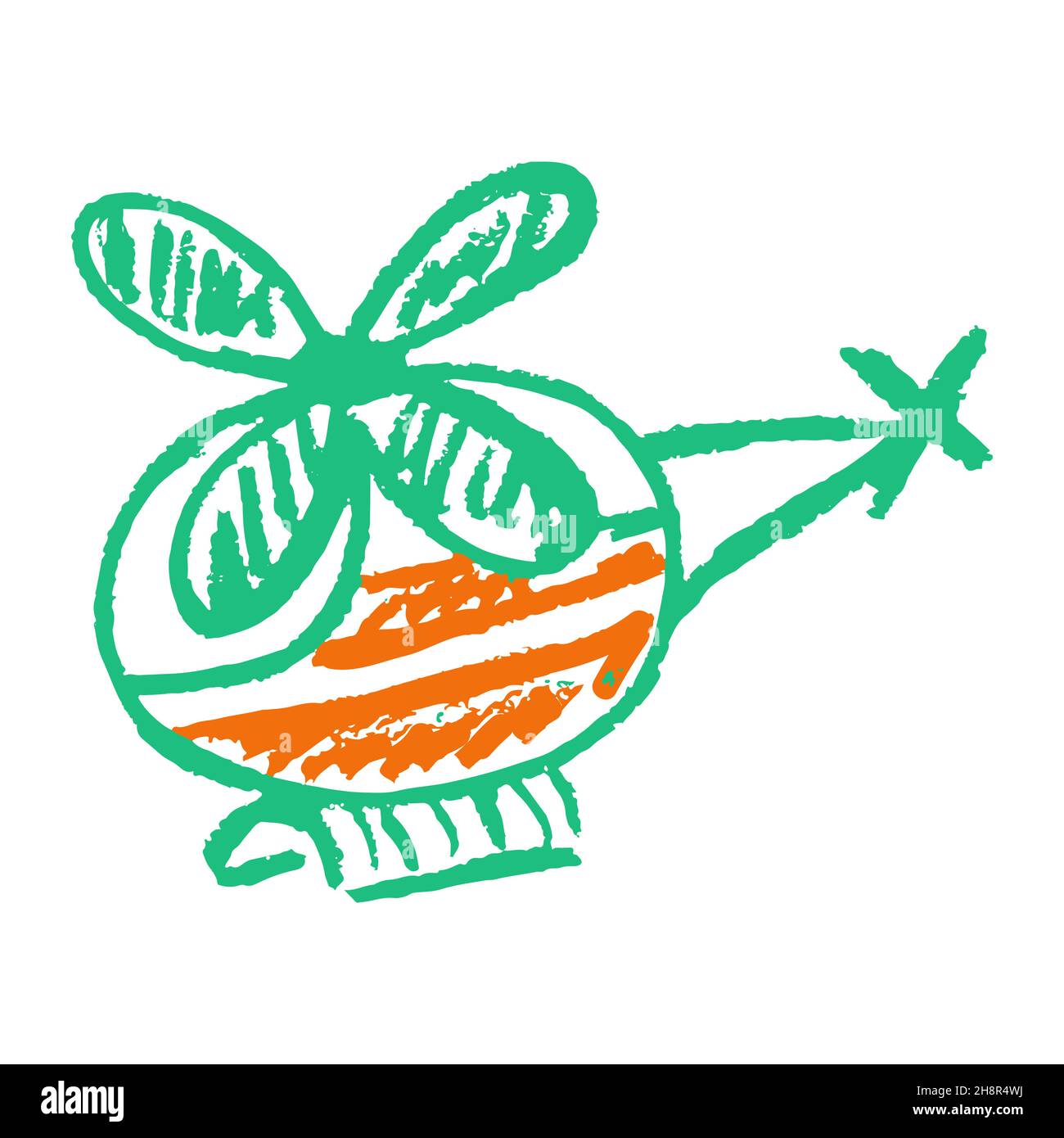 Helicopter. Icon in hand draw style. Drawing with wax crayons, colored ...