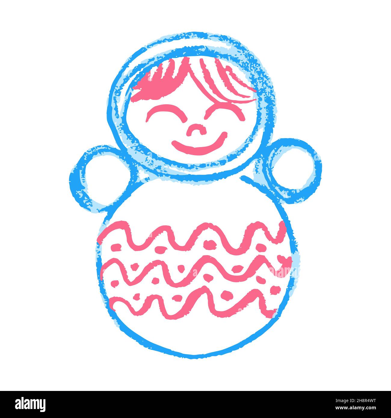 Matryoshka. Icon in hand draw style. Drawing with wax crayons, colored ...