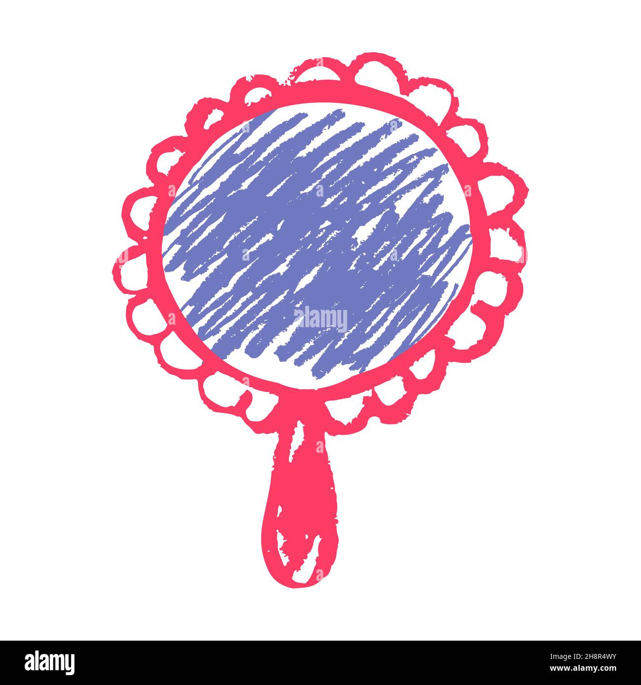 Mirror. Icon in hand draw style. Drawing with wax crayons, colored ...