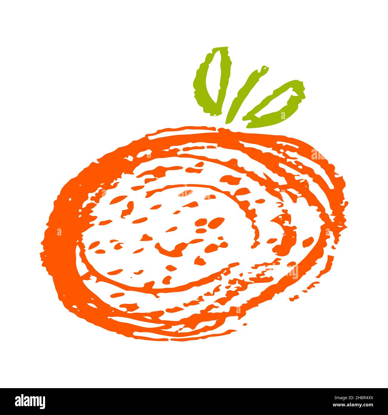 Orange. Icon in hand draw style. Drawing with wax crayons, colored ...