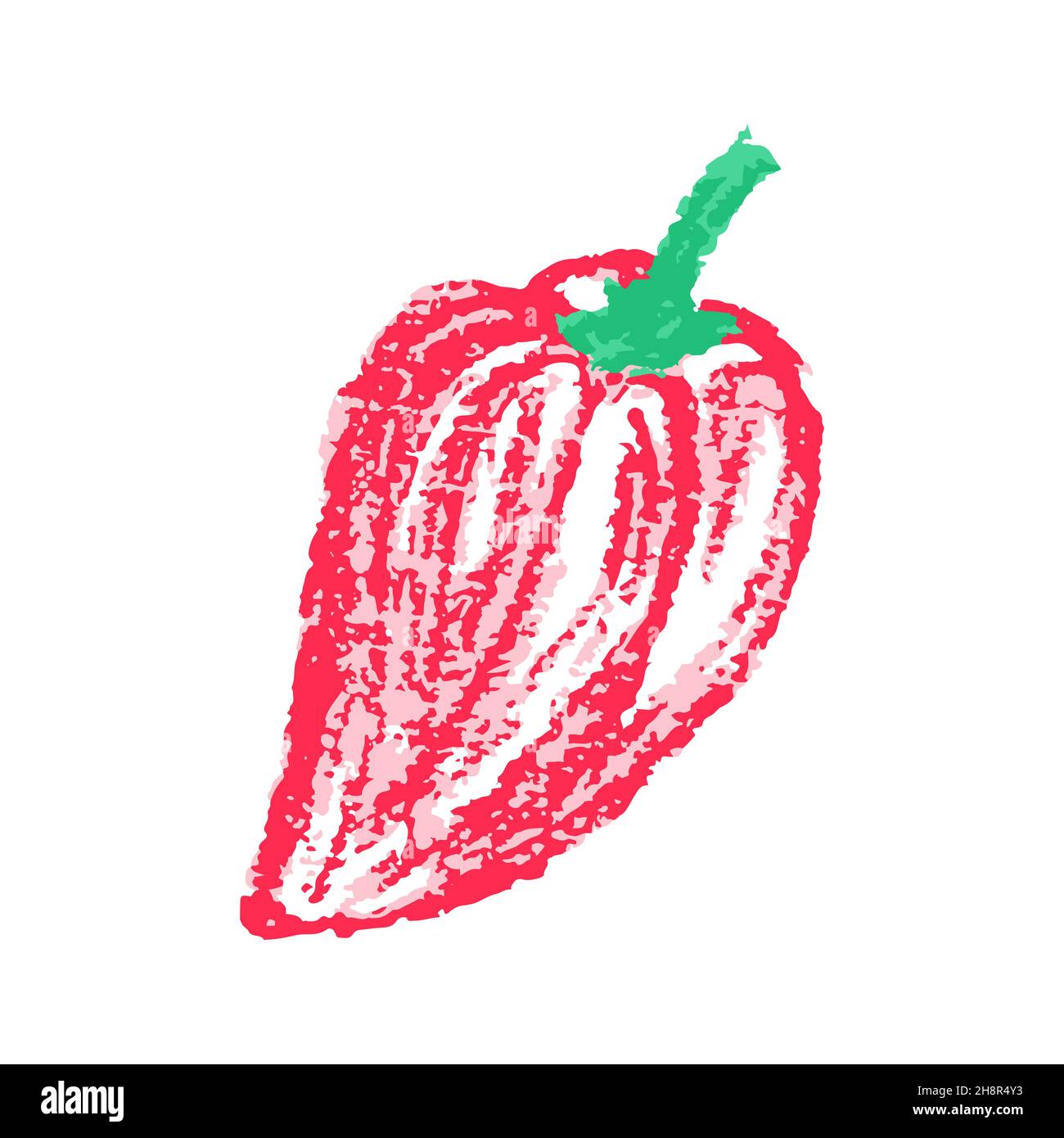 Pepper. Icon in hand draw style. Drawing with wax crayons, colored ...