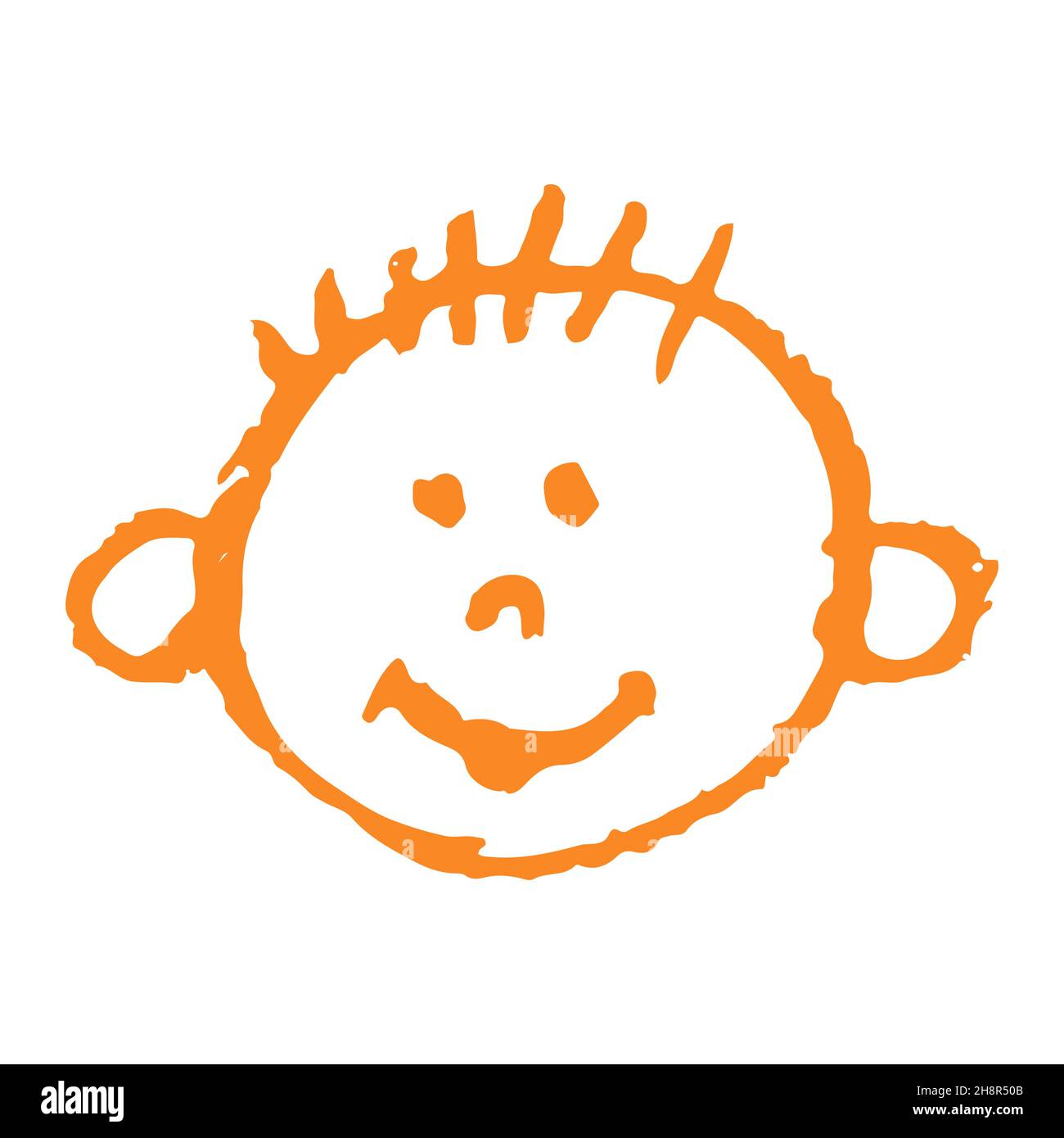 Icon in hand draw style. Boy's face. Drawing with wax crayons, children ...