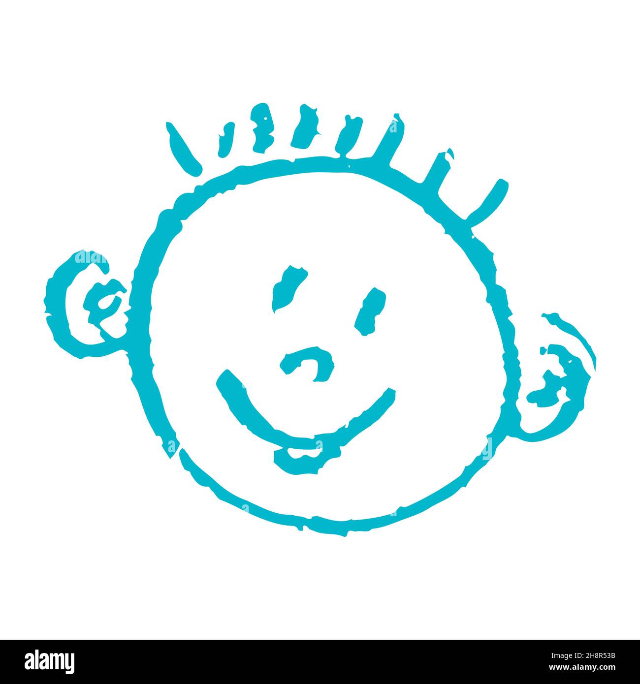 Icon in hand draw style. Boy's face. Drawing with wax crayons, children ...