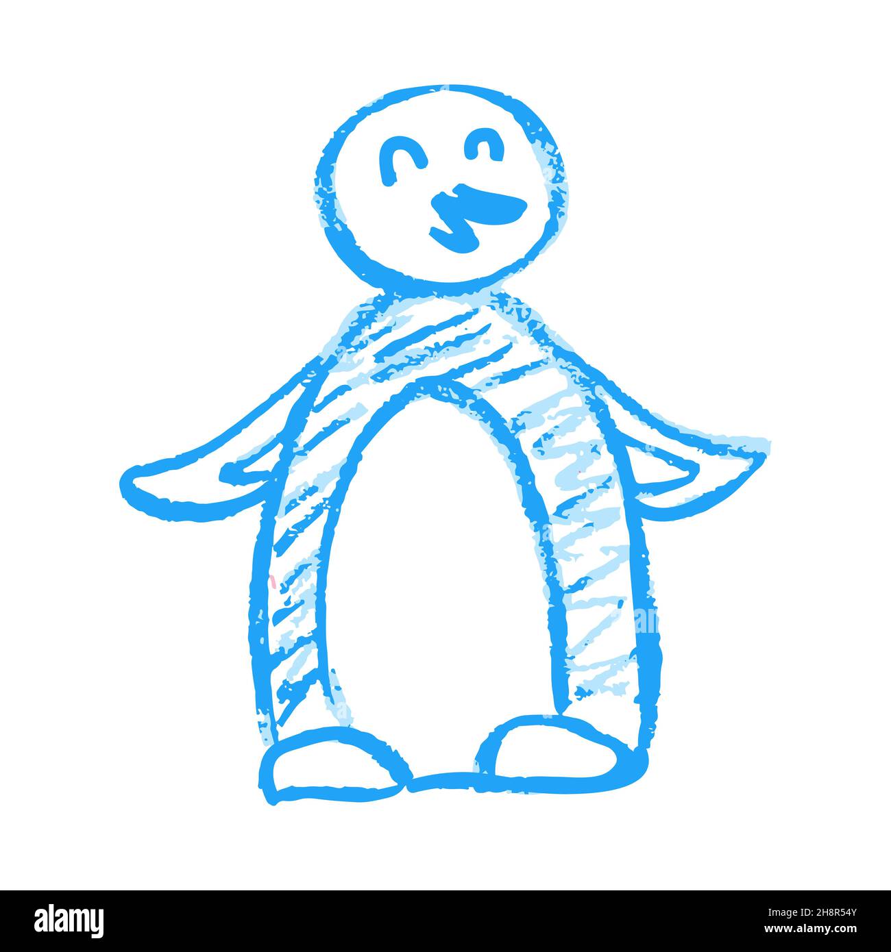 Penguin. Icon in hand drawn style. Drawing with wax crayons, colored ...