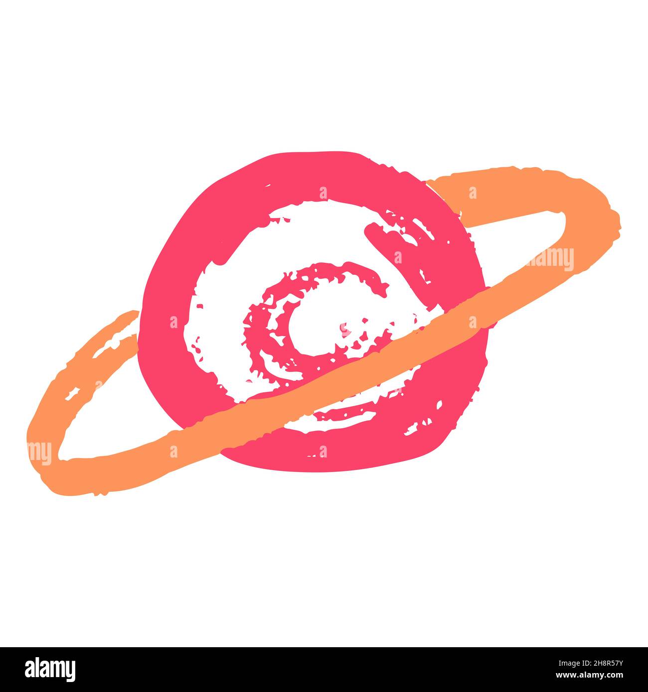 Saturn. Icon in hand draw style. Drawing with wax crayons, colored ...