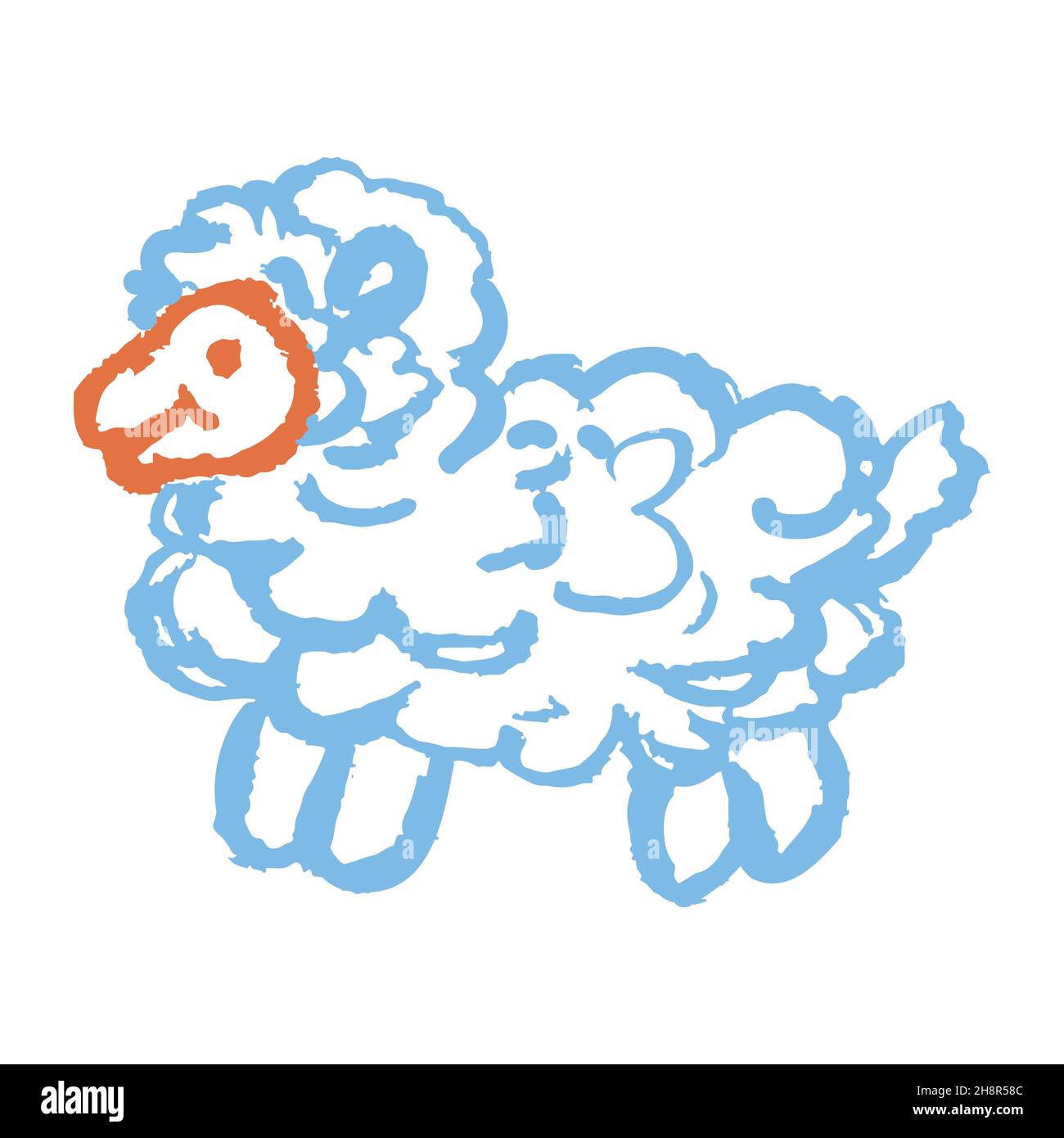Sheep. Icon in hand draw style. Drawing with wax crayons, colored chalk ...